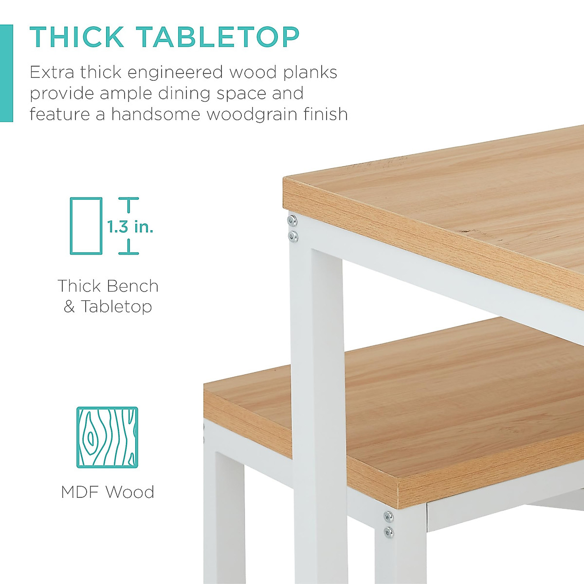 Best Choice Products 45.5in 3-Piece Bench Style Dining Furniture Set, 4-Person Space-Saving Dinette for Kitchen, Dining Room w/ 2 Benches, Table - Oak/White