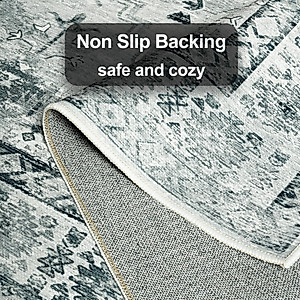 BESTSWEETIE Area Rug 8x10 Rugs for Living Room 8 x 10 Washable Rugs Non Slip Vintage Boho Living Room Rugs for Bedroom Dining Room, Distressed Pattern Carpet, Gray Black