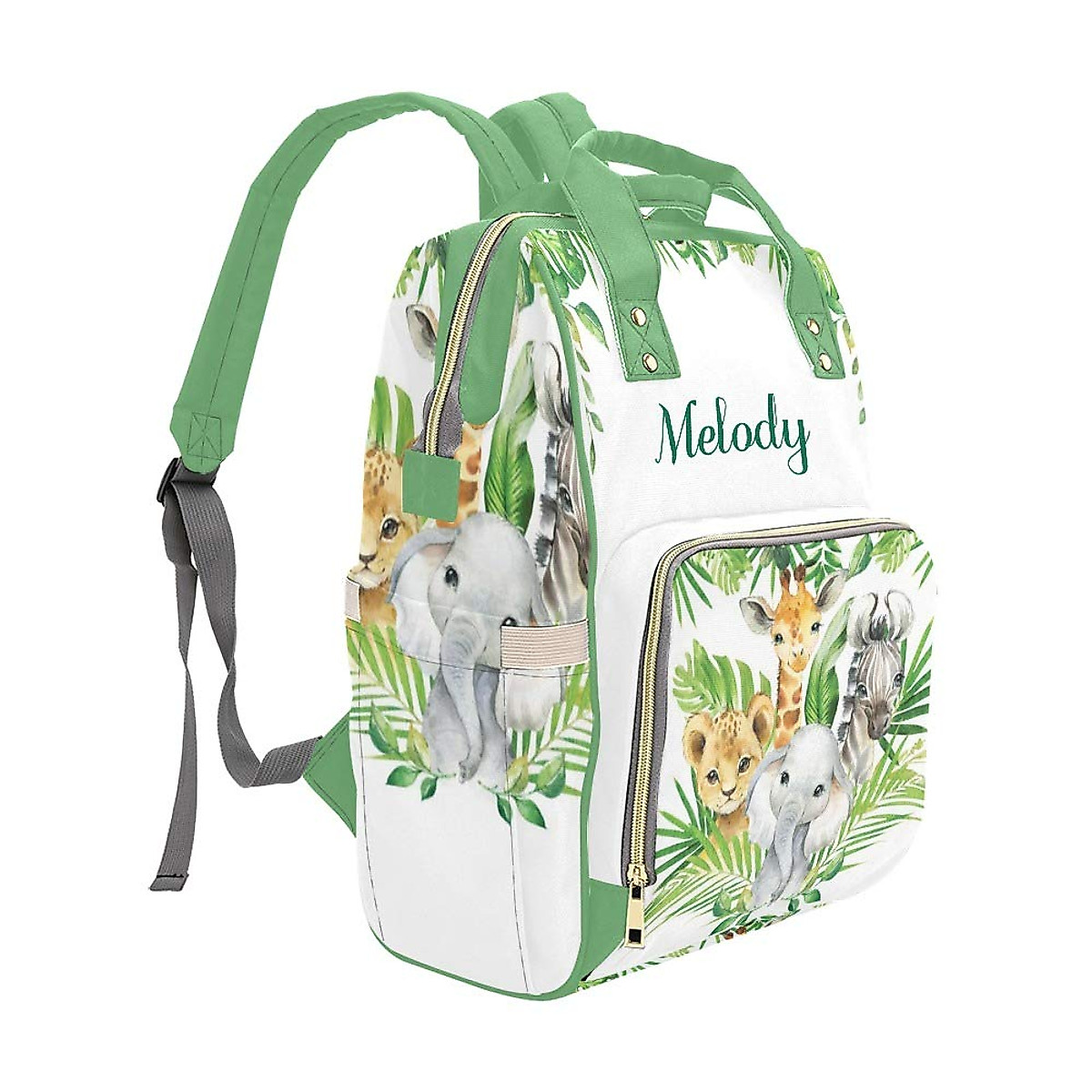 Yeshop Jungle Safari Animals Nuetral Personalized Diaper Bag Backpack Tote with Name,Custom Travel Nappy Mommy Bag Backpack for Baby Girl Boy Gift, 10.83 inches * 6.69 inches* 15 inches