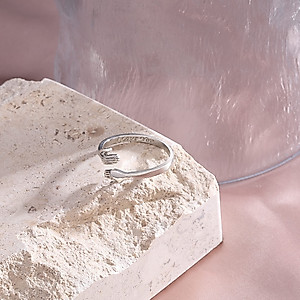 papasgix Hug Ring for Women 925 Sterling Silver,Hug Rings Silver Hugging Hands Open Promise Ring Jewelry Hug Hands Mens Rings Couples Wedding Bands (Silver)