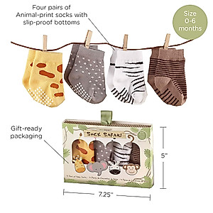 Baby Aspen, "Sock Safari" Four-Pair Animal-Themed Baby Socks Set, 0-6 Months