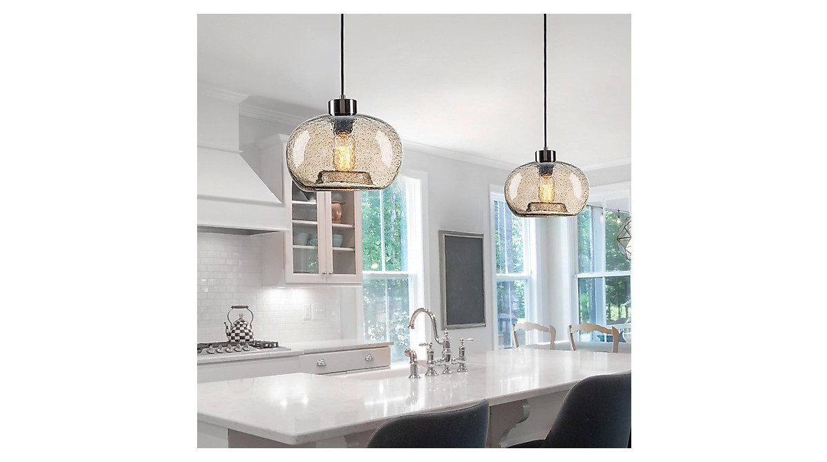HASUN Farmhouse Pendant Light: Amber Marble Glass Fixture