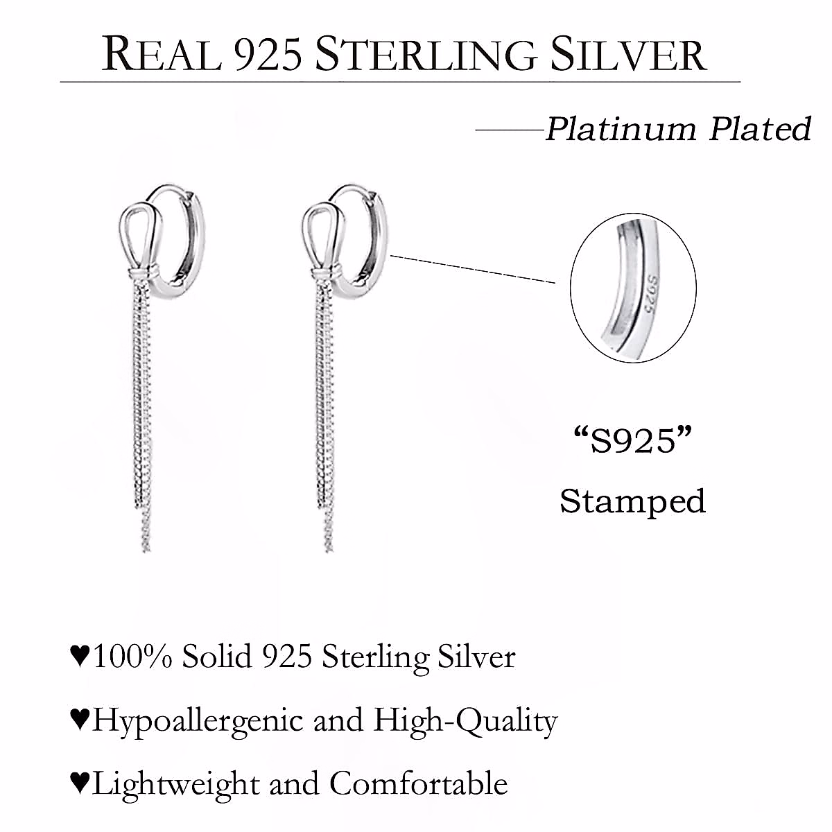 SLUYNZ 925 Sterling Silver Hoop Earrings Tassel for Women Teen Girls Bow Hoop Earrings Huggie Dangling Chain (A-Silver)
