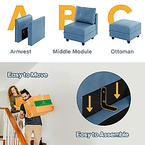 LLappuil Modular Sectional Sofa, Convertible U Shaped Couch with Storage, Faux Leather Fabric Waterproof Sectional Couch for Living Room, 111.8" Width, 6 Seat Modular Sofa, Navy Blue