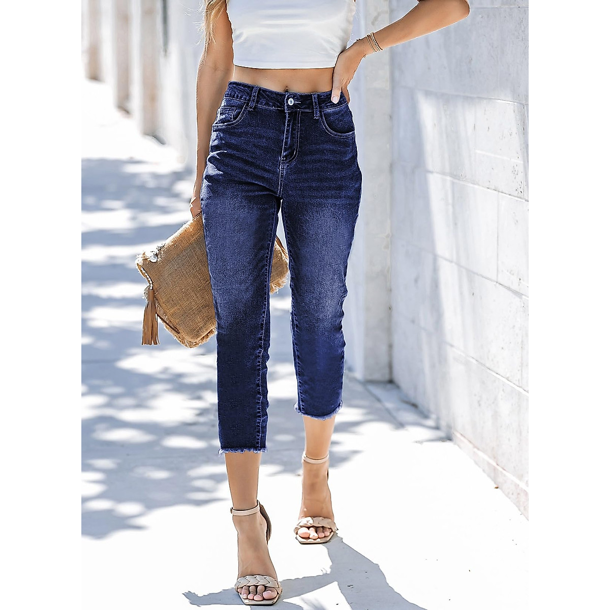 Sidefeel Womens High Waisted Jeans Trendy 2025 Stretchy Casual Straight Leg Denim Pants Blue Size 14