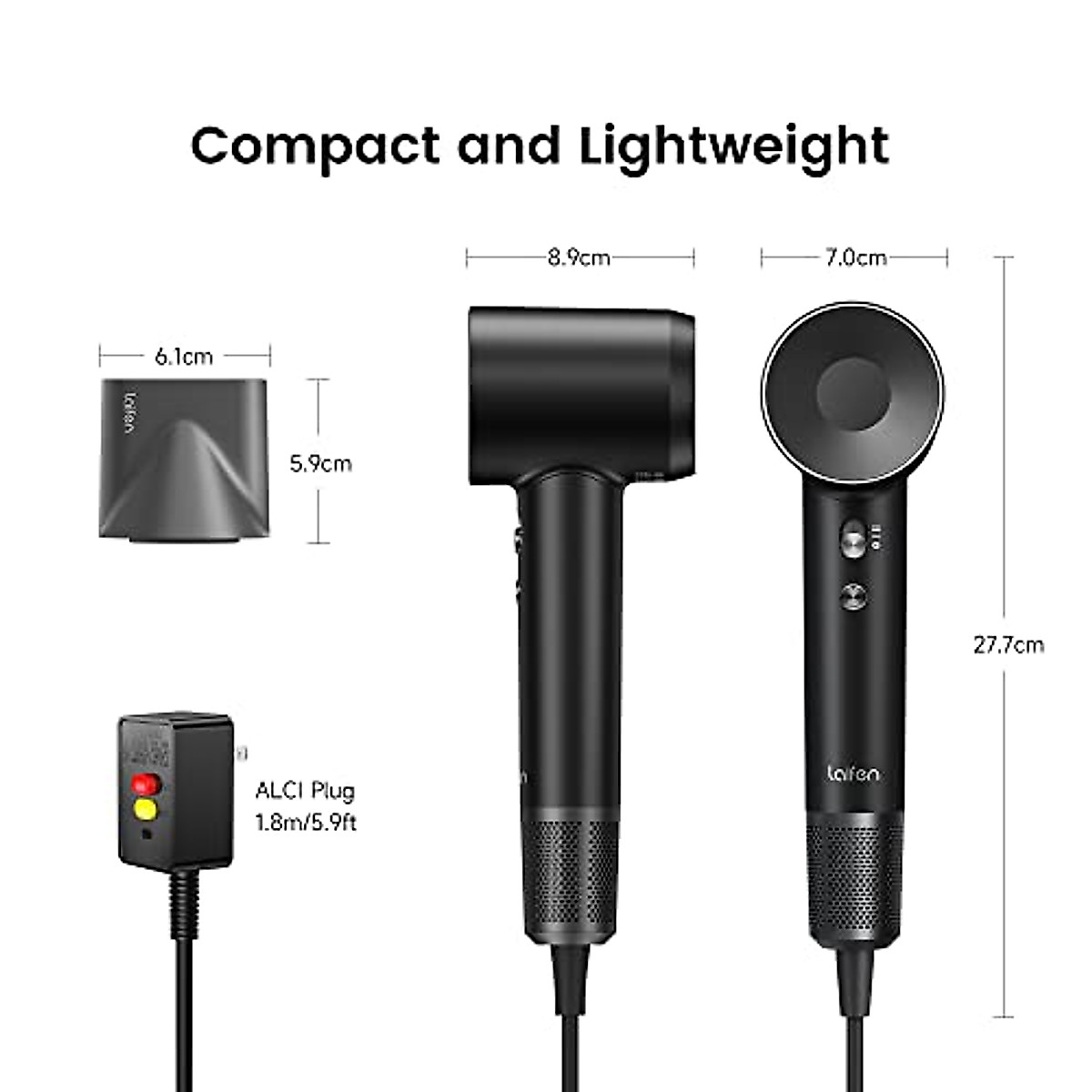 Laifen Hair Dryer, Negative Ionic Blow Dryer with 110, 000 RPM Brushless Motor for Fast Drying, High-Speed Low Noise Thermo-Control Hairdryer with Magnetic Nozzle, for Home, Travel(Jet Black)