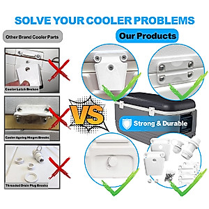 Cooler Replacement Parts Kit, Ice Chest Plastic Hinges, Latch Posts, Threaded, and Triple-Snap Drain Plug. Compatible With Igloo Cooler. Best Option for Repairing and Replacing Multiple Cooler Parts.