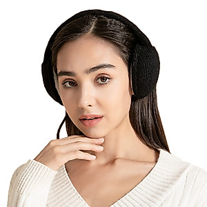 ZLYC Womens Girls Winter Warm Adjustable Knitted Ear Warmers Foldable Earmuffs, Black