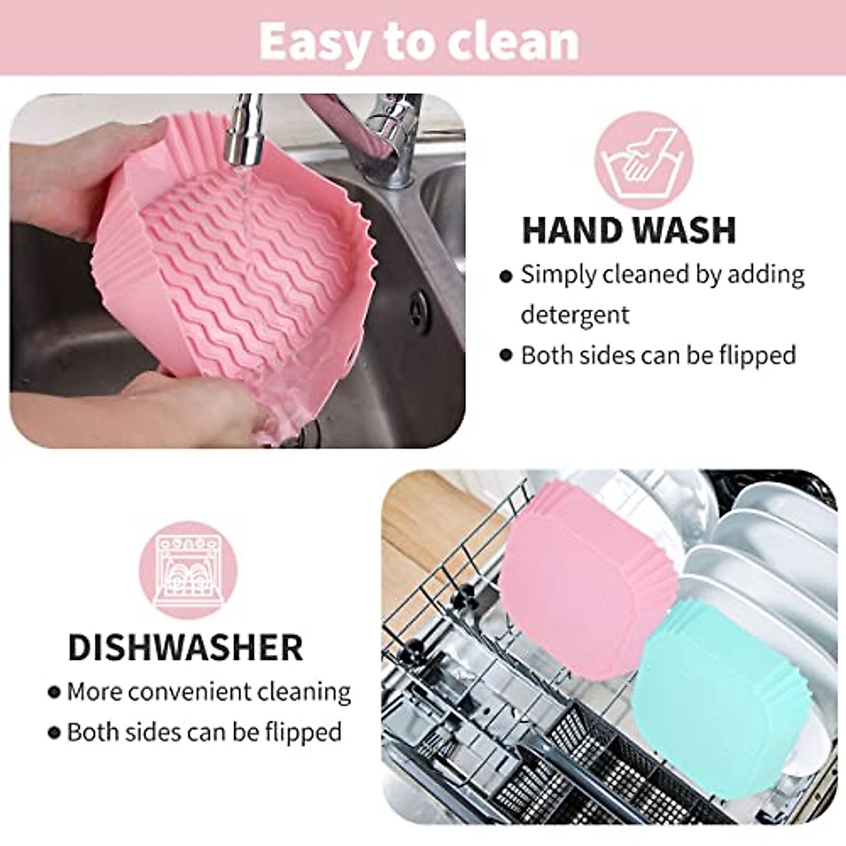 MaMix Silicone Air Fryer Liners 2 pack，8 inch Reusable Air Fryer Pot for 4 to 7 QT Air Fryer Inserts for Oven Microwave Accessories (Green+Pink)