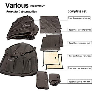 Mispace Portable Twin Compartment Show House Cat Cage/Condo - Easy to Fold & Carry Kennel - Comfy Puppy Home & Dog Travel Crate with Portable Carry Bag/Two Hammocks/Mats and Collapsible Litter Box