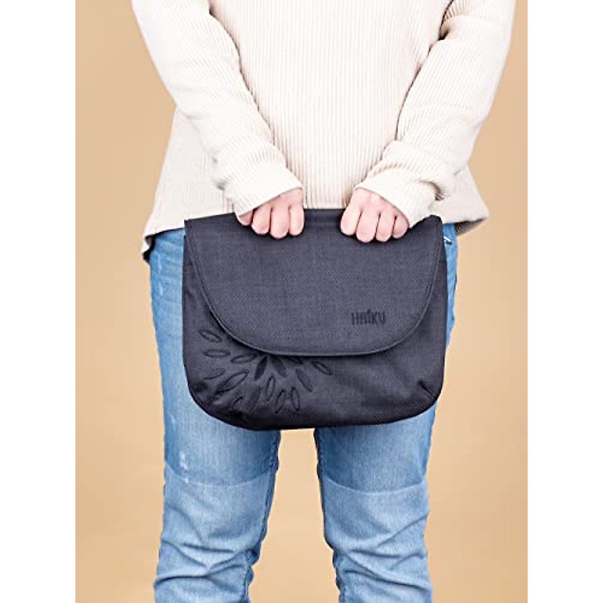 HAIKU Bliss Eco-Friendly RFID Blocking Travel Crossbody Saddle Bag, Black in Bloom