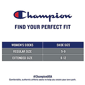 Champion Women Double Dry 6-pair Pack Logo Crew Socks, White/Black/Grey Assortment, Shoe Size 5-9 US
