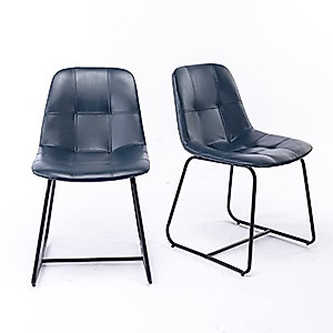 Locus Bono Faux Leather Dining Chairs, Modern Mid Century Side Chairs for Dining Room,Living Room or Kitchen, Set of 2 (Navy - Set of 2)