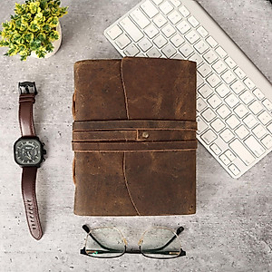 Handmade Leather Journal/Writing Notebook Diary/Bound Daily Notepad For Men & Women Unlined Paper Medium, writing pad gift for artist, sketch (Brown Tan, 7 x 5)