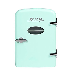 RCA RMIS129-MINT Mini Fridge, Mint, 0.15 cubic feet & Mini Retro 6 Can Beverage Refrigerator-Black, RMIS129-BLACK, 0.15 cubic feet