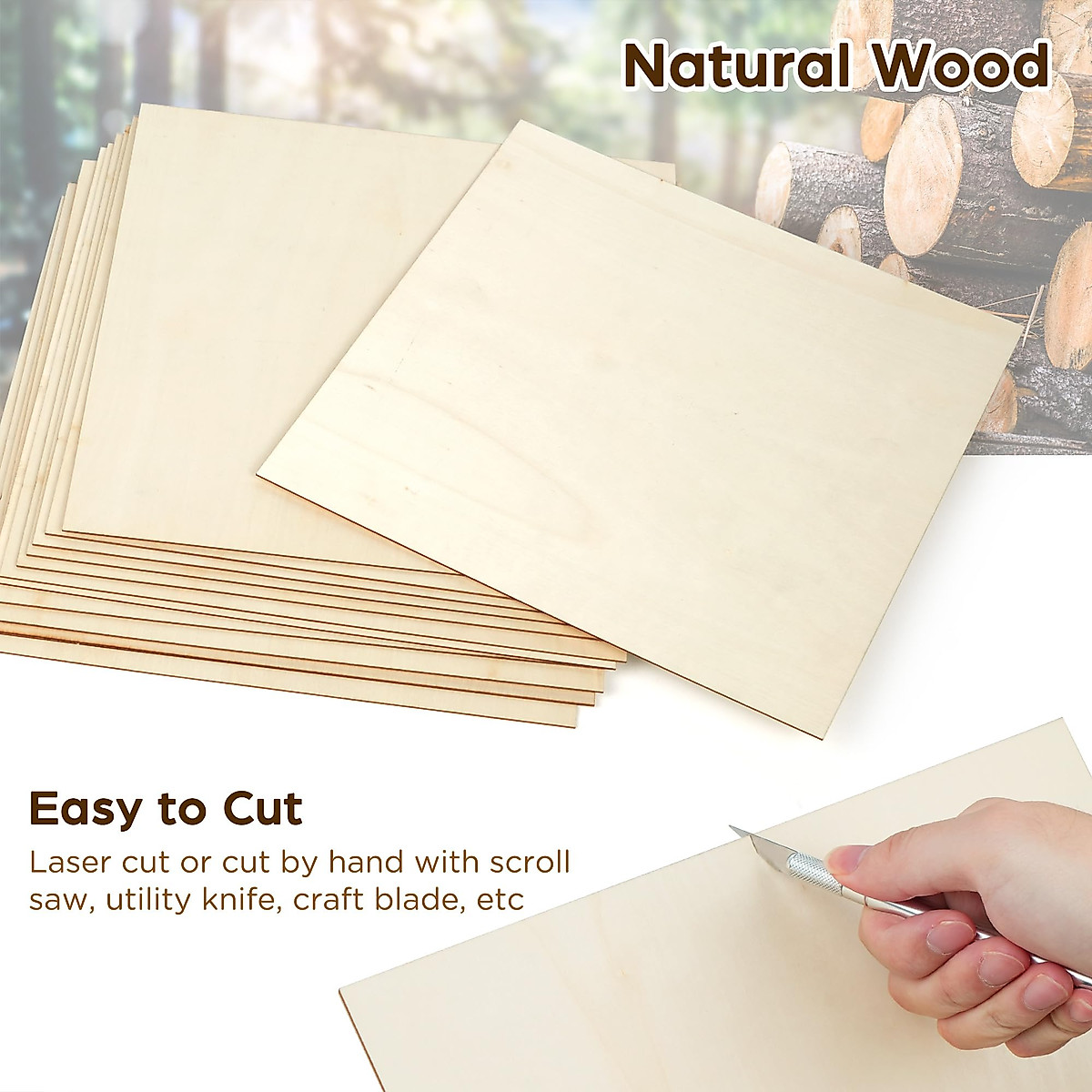 LotFancy Basswood Sheets, 12 Pack, 12 x 12 x 1/16 Inch, Plywood Sheets with Smooth Surfaces, 1.5mm Craft Wood Board for Laser Cutting, DIY Architectural Models, Wood Burning and Staining