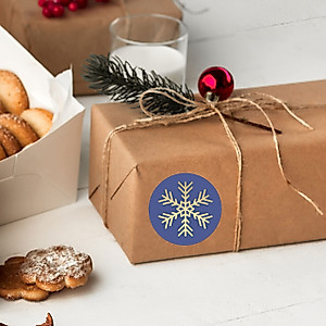 Easykart 500 Winter Snowflake Stickers in Roll, Blue with Gold foil Design Best for Christmas Party Supplies, Envelope Seals, Winter Decoration, Kids Activities, Kids Classroom Parties (1PACK)