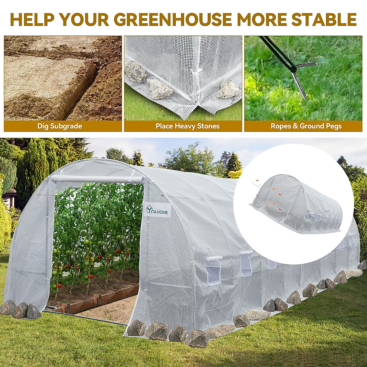 YITAHOME 26'x10'x7' Heavy Duty Greenhouses Large Walk-in Greenhouse ...