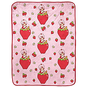 Strawberry Shortcake Pink Strawberries Galore Nogginz Set - 40 x 50 Inch Blanket & Pillow, Kids Super Soft 2 Piece Set