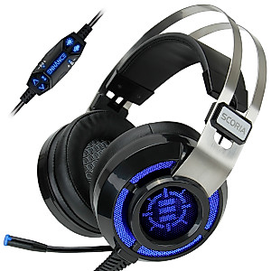 ENHANCE Scoria USB Gaming Headset with Noise Cancelling Mic, 7.1 Surround Sound, Bass Vibration, LED Lighting & In-Line Controls - Gaming Headphones for PC, Laptop, PS5, PS4 - TeamSpeak Certified