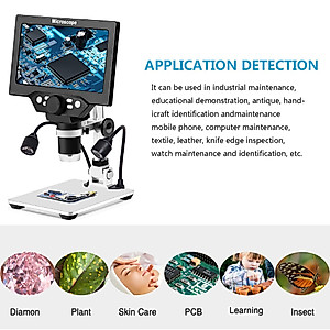 7''LCD Digital Microscope,1200X 12MP 1080P Photo/Video Zoom Microscope for Adults Soldering Coins,Metal Stand,8 LED Lights,PC View,Windows/Mac Compatible