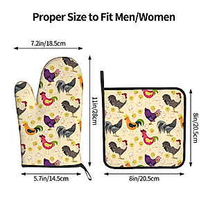 DEYIMERI Chickens Rooster Oven Mitts and Pot Holders Sets,Heat Resistant Oven Gloves with Hanging Loop for Safe Kitchen,Cooking,Baking,Grilling