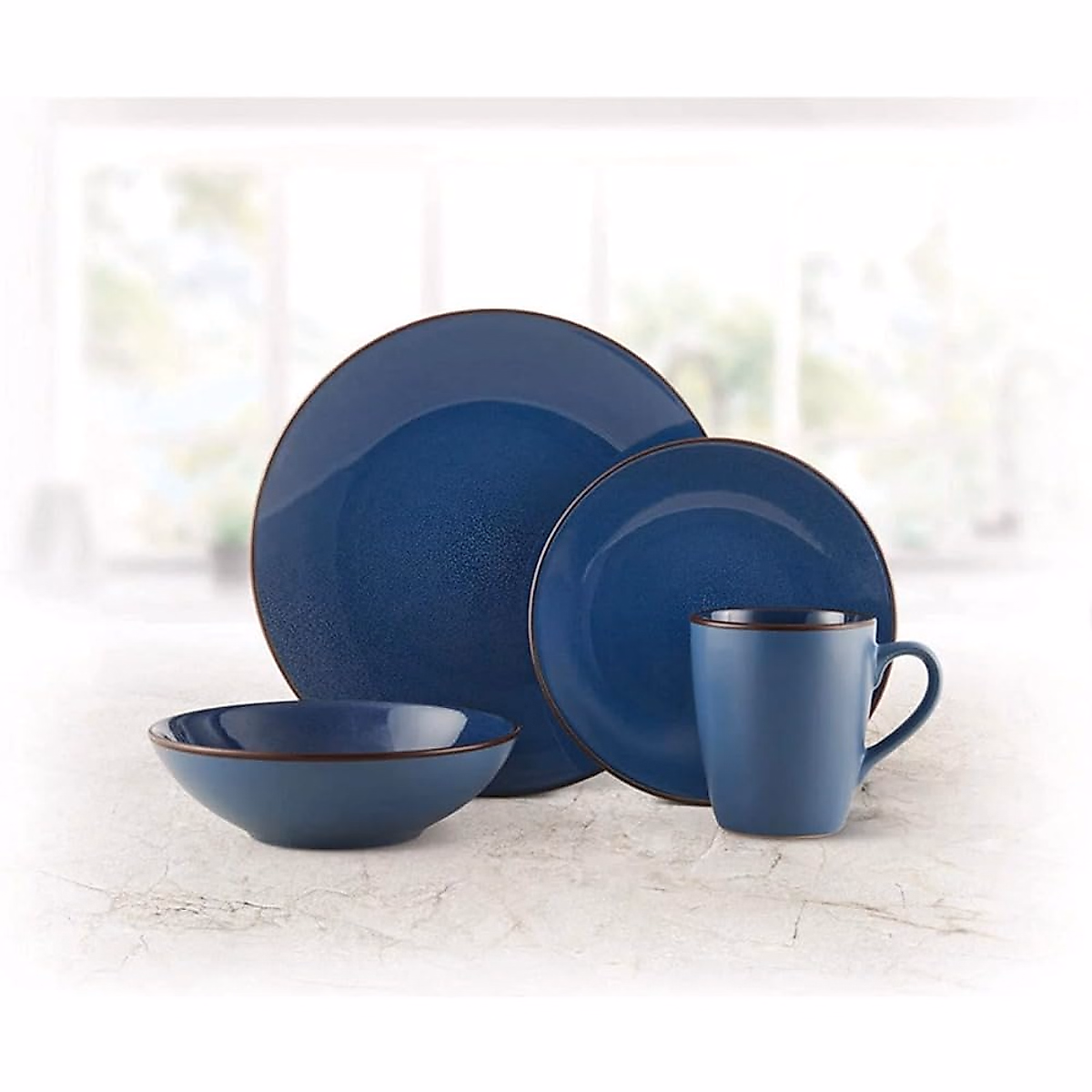 IHIPPO Stoneware Dinnerware Set 16-Piece Dinnerware Set Dinnerware Set Plates Sets for Home Dinner Set Dishes and Plate Set Blue Microwave Dishwasher Safe Stoneware Dinnerware Set for 4