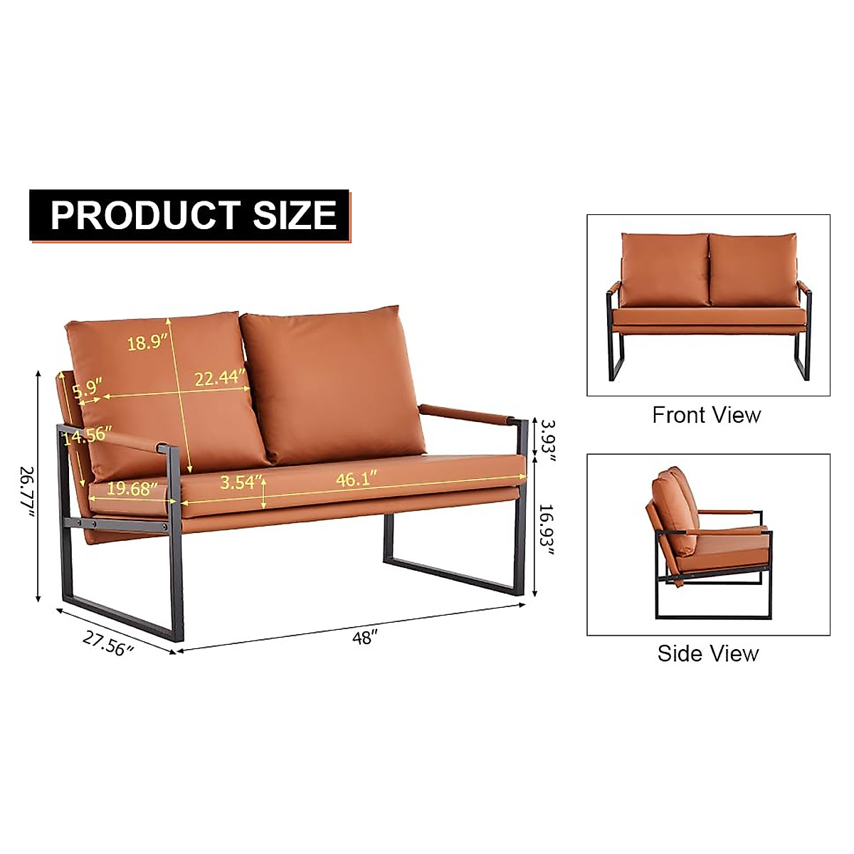 Sofa Couch, Modern Design Linen Loveseat Sofa Upholstered Small 2-Seater Couch with Pillows for Living Room