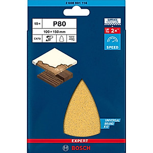 Bosch Professional 10x Expert C470 Sandpaper (for Hardwood, Paint on wood, 100x150 mm, Grit 80, Accessories Multi Sander)