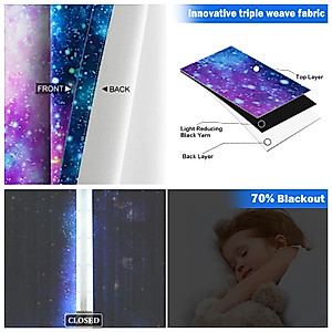Aimego Outer Space Rocket Spaceship Planet Blackout Curtains for Kids Boys Girls Bedroom Playroom Living Room Decor Sky Universe Grommet Darkening Window Drapes 2 Panels, 42" x 63"