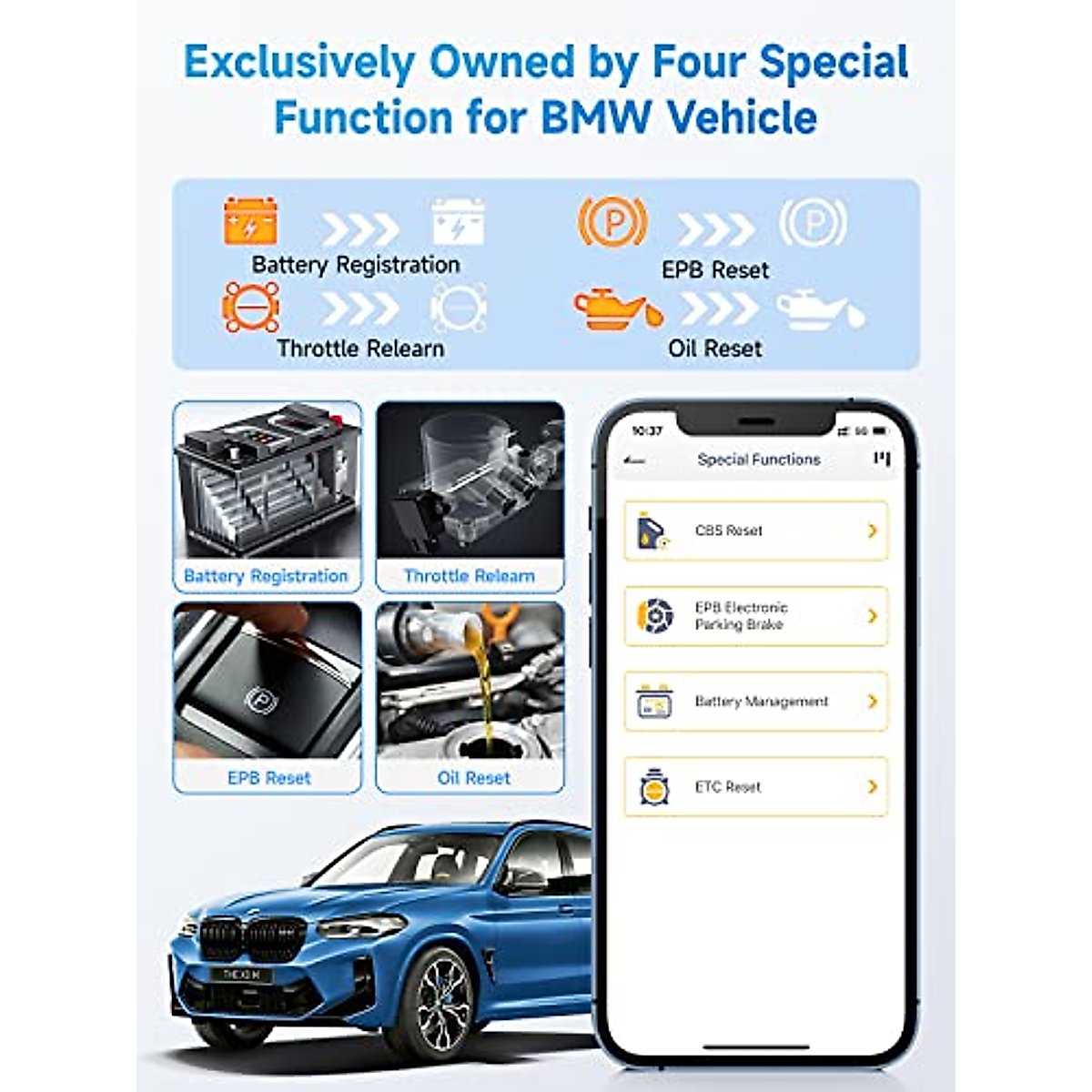 ANCEL BD300 OBD2 Scanner Bluetooth Fits for BMW Full System Code Reader Fits for BMW Diagnostic Tool with Battery Registration Tool Service EPB CBS ETC ABS Airbag & Powerful OBD2 Scanner for All Cars