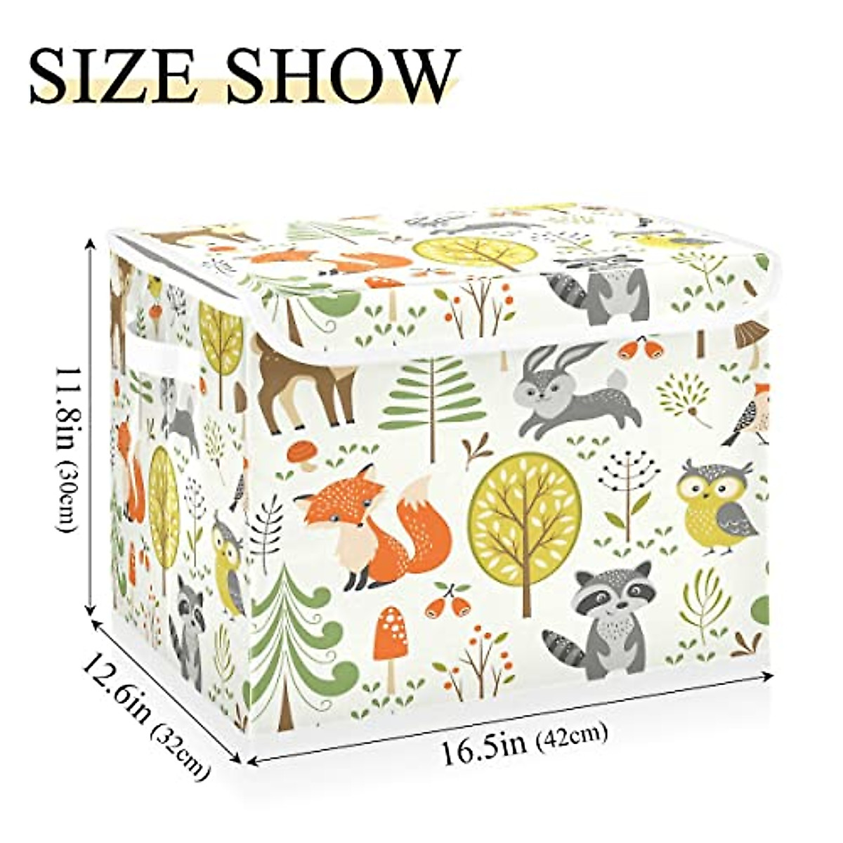Storage Bins with Lids Foldable Storage Baskets Storage Cubes Collapsible Closet Organizer Containers with Cover Cute Woodland Animals Trees Mushrooms and Berries for Home Office Organizer Closet, She