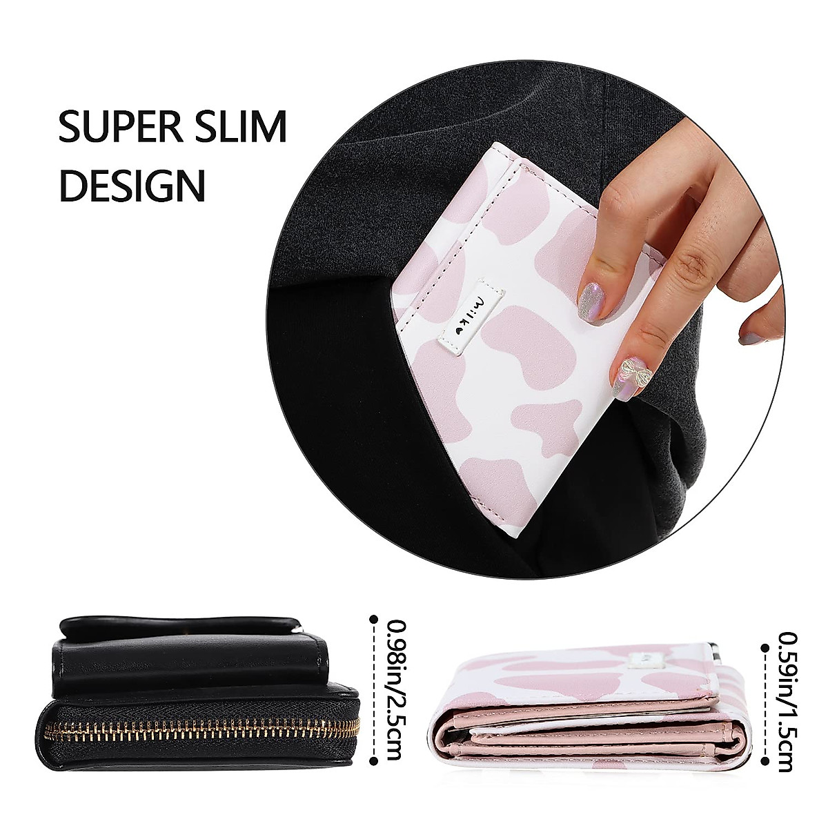 Girls Cute Cow Print Tri-folded Key Case Wallet PU Leather Cartoon Small Wallet Cash Pocket Card Holder ID Window Purse Coin Purse Money Small Short Wallet (pink)