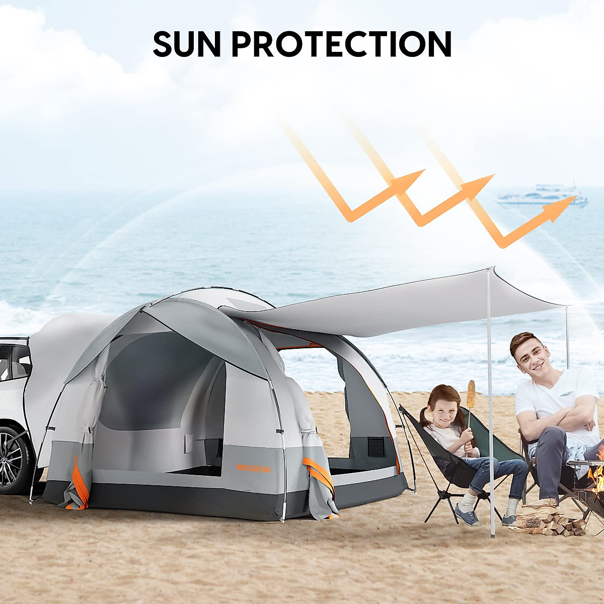 WASAGUN SUV Tent PU 2000mm Waterproof Rain Fly Car Tent for Camping Outdoor Travel Up to 6-8 Person Spacious Room 8.2 ft * 8.2 ft x 6.5 ft, Dusky