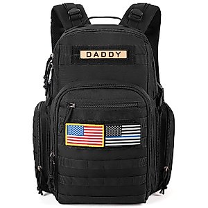 MIRACOL Military Diaper Bag for Men - Waterproof Multi-Pocket Organization Diaper Backpack for Travel Hiking Camping - Baby Gear for Active Dad Black