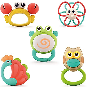 Yiosion Baby Rattles Toys Set, Infant Grab N Shake Rattle, Sensory Teether, Development Learning Music Toy, Newborn Babies First Birthday Gifts for 0 1 2 3 4 5 6 7 8 9 10 12 Month Boy Girl
