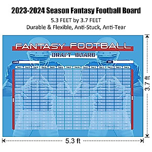 exellewis Fantasy Football Draft Board 2023-2024 Season - 5.3 Feet x 3.7 Feet Large Board Kit - Up to 14 Teams 20 Rounds 500+ Player Stickers (2023-2024 Season)