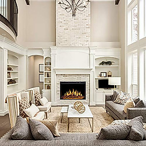 R.W.FLAME Electric Fireplace Insert 37Inch with Adjuatble Flame Colors, Log Colors, Flame Speed and Brightness, Remote Control, 750W/1500W