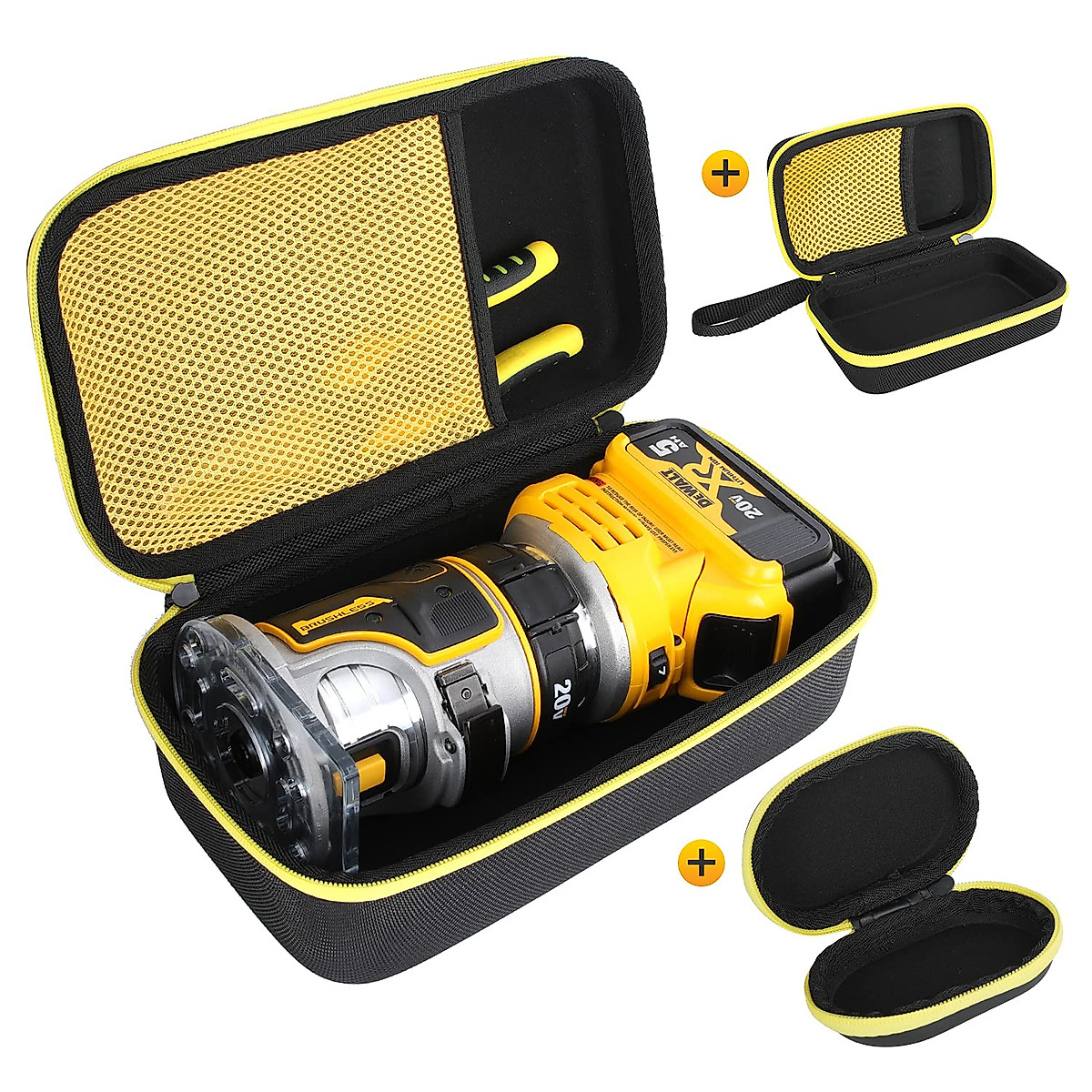 AIKANG 3 Pcs Hard Case,Case for DEWALT 20V Max XR Cordless Router, Brushless(DCW600B),Portable Carrying Storage Bag for Router Bits, Case Only