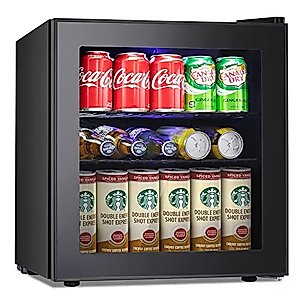 Havato Beverage Refrigerator, 70 Can Mini Fridge with Glass Door, 1.6 Cu.ft Small Beer Fridge Adjust Temperature Freestanding, Deal for Home & Office