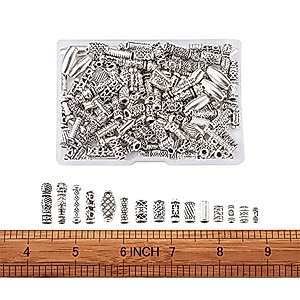 KISSITTY 150pcs/box 15 Style Antique Silver Tibetan Spacer Tube Beads Alloy Metal Charms for Bracelet Necklace Jewelry Making