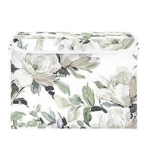 Laundry Storage Box Cube Storage Bin for Towel White Green Flower Clothes Storage 12x12x16