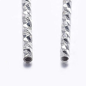 Beadthoven 50pcs Faceted Brass Noddle Tube Beads 19.5mm Straight Long Metal Bar Column Spacer Beads Connector Findings for Jewelry Craft Making Hole: 0.5mm (Platinum Color)