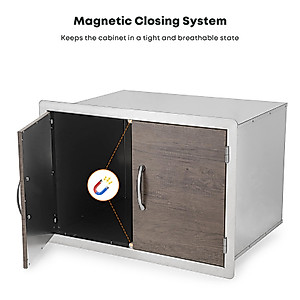 Stanbroil Double Door Dry Storage Pantry, 30-Inch Wood Grain Storage Cabinet BBQ Access Door for Outdoor Kitchen, BBQ Island and Grill Station