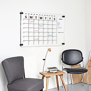 QUEENLINK Acrylic Calendar for Wall, 16"×24" Acrylic Wall Calendar Large Acrylic Board for Wall, Clear Dry Erase Board Wall Mount Familiy Planner（Black）