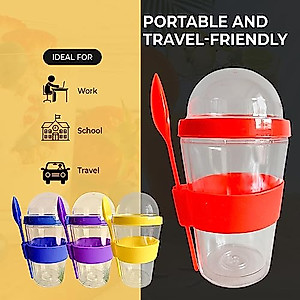 Minial Wave Pack of 4 Yogurt Parfait Cups with Lids and Spoon - Portable and Reusable - Ideal for Breakfast, Snacks, and On-the-Go crunch cup - Versatile Set of Overnight Oats Containers with Lids