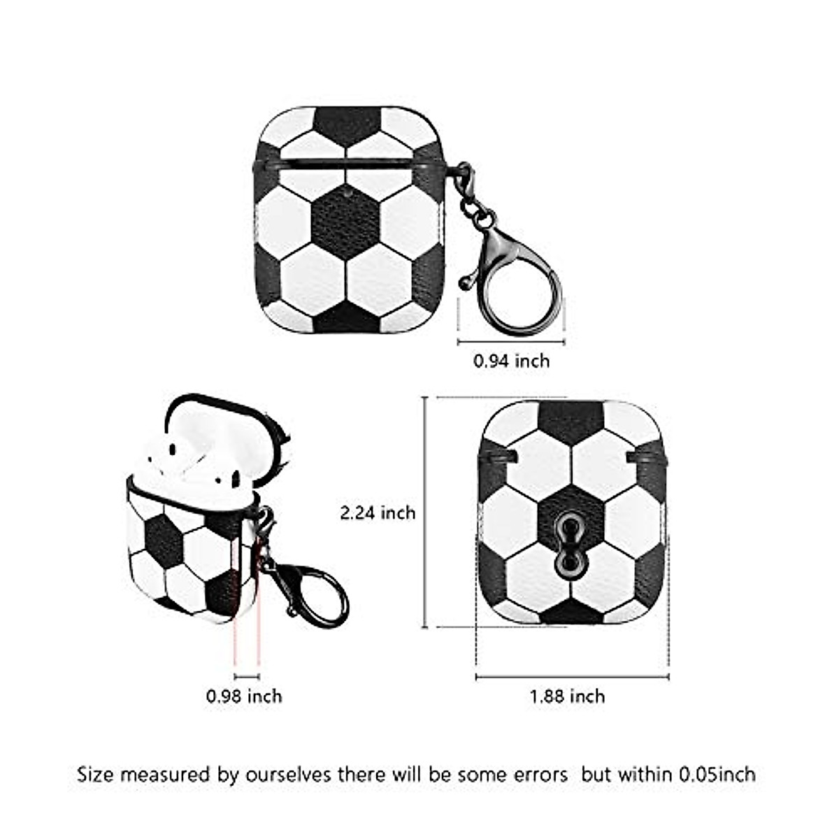 Airpods Case Cover,Durable Full Protection Soccer Design Airpods 1&2 Case Cover,with Keychain Front LED Visible