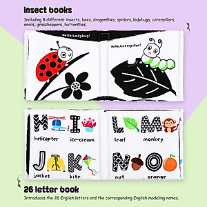 Toyvian 2 Pcs Baby Soft Cloth Book, Black and White High Contrast Baby Activity Crinkle Books Early Educational Learning Toys for 0 3 6 9 12 Months Newborn Infants Babies Boys and Girls