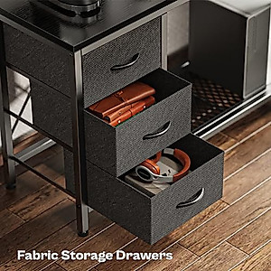 Huuger Reversible L Shaped Computer Desk with Drawers, Gaming Desk with LED Lights and Power Outlets, Office Desk with Storage Shelves, for Home & Office, Black