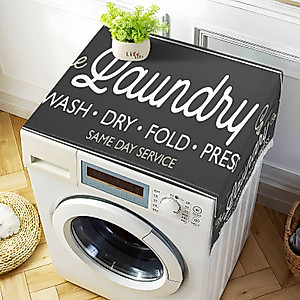 Vintage Laundry Machine Cover Dryer Top Covers Anti-Slip Fridge Dust Cover, Roller Washing Machine Top Cover Load With 4 Storage Bags